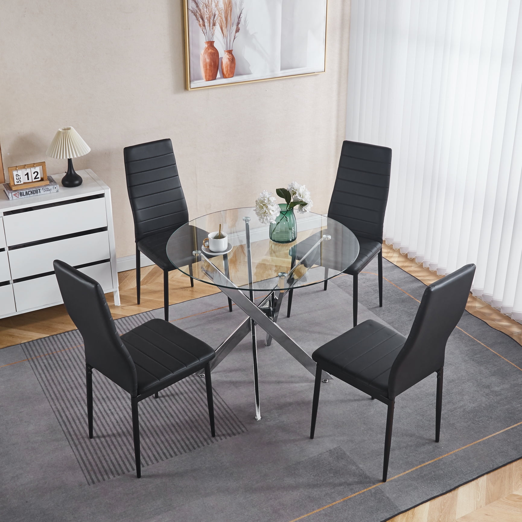 5-Pcs Round Dining Table Set for 4, 35.43" Round Kitchen Table ...