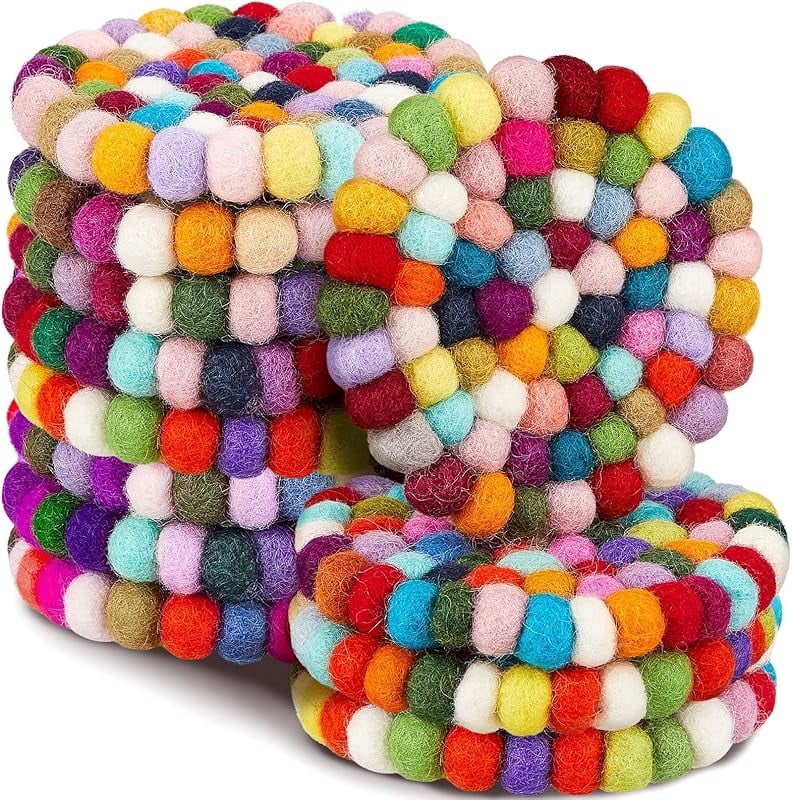 5 Pcs Round Felt Ball Coasters Cute Table Coasters Wool Absorbent ...