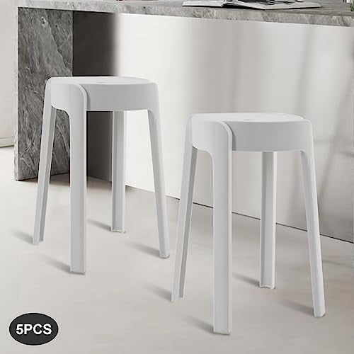 5 Pcs Round Plastic Stack Stools for Kids, 18 Inch Portable Stackable Chairs Backless Bar Stools ...