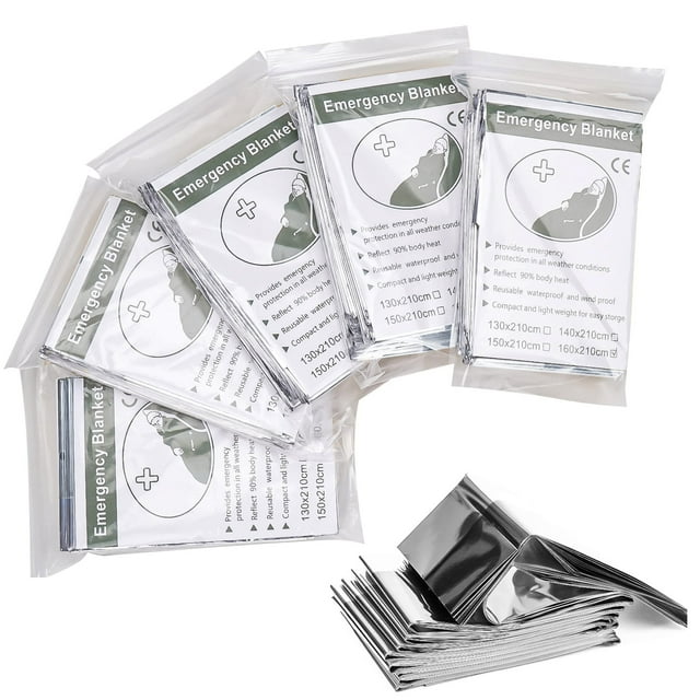 5 Pcs Safe Emergency Mylar Thermal Blankets Size: 84" L x 63" W Silver ...