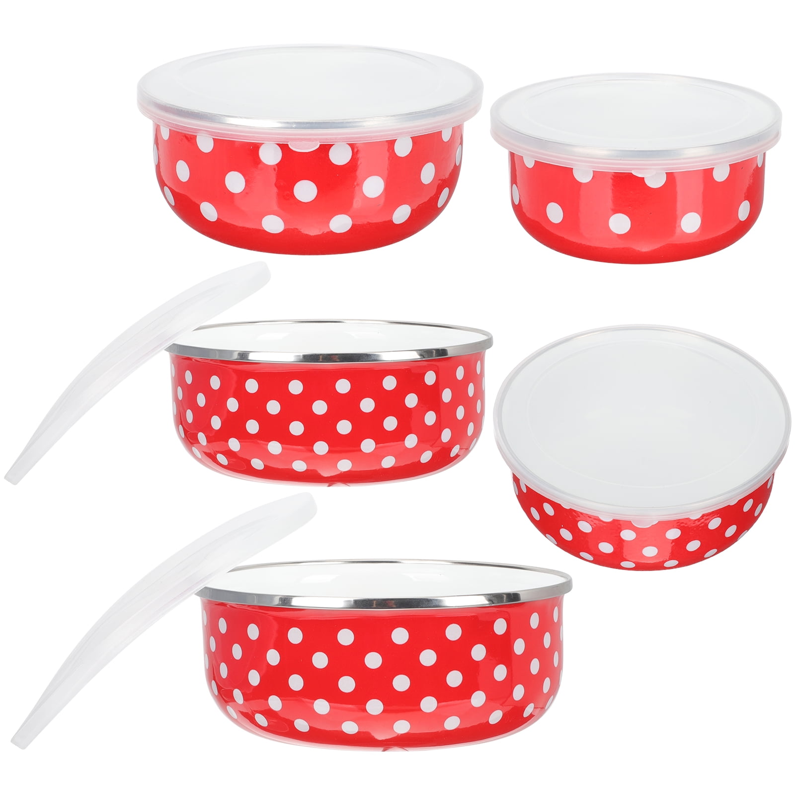 5 Pcs Food Serving Bowls with Lids Nesting Plastic Enamel Prep Covered ...