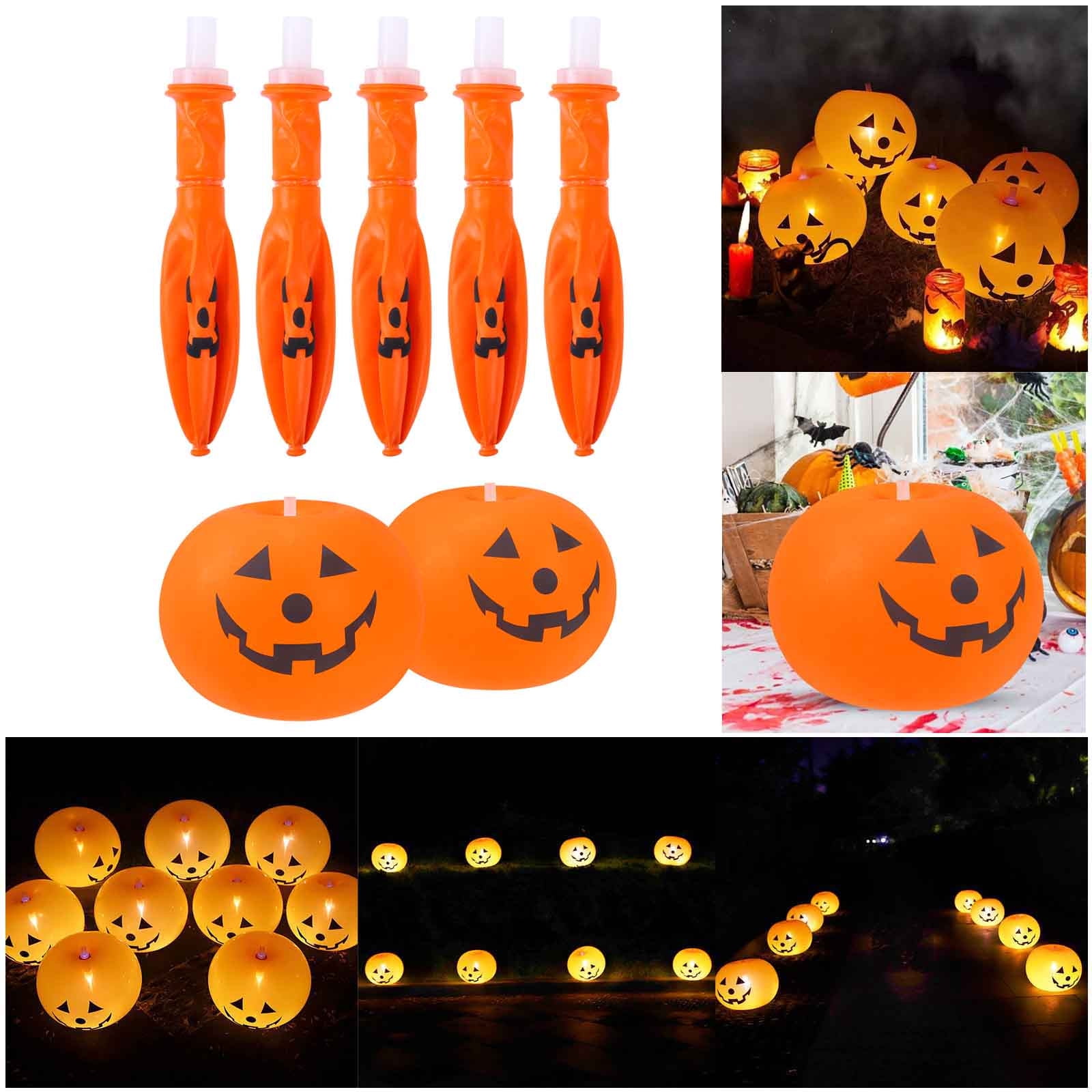 5 Pcs Scary Halloween Latex Pumpkin Balloons with LED Light, 9 Inch ...