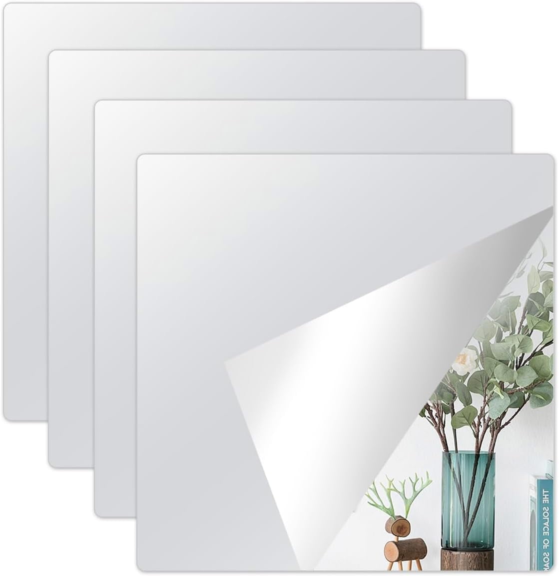 5 Pcs Self Adhesive Mirror Tiles Square Mirrors For Wall Unbreakable ...