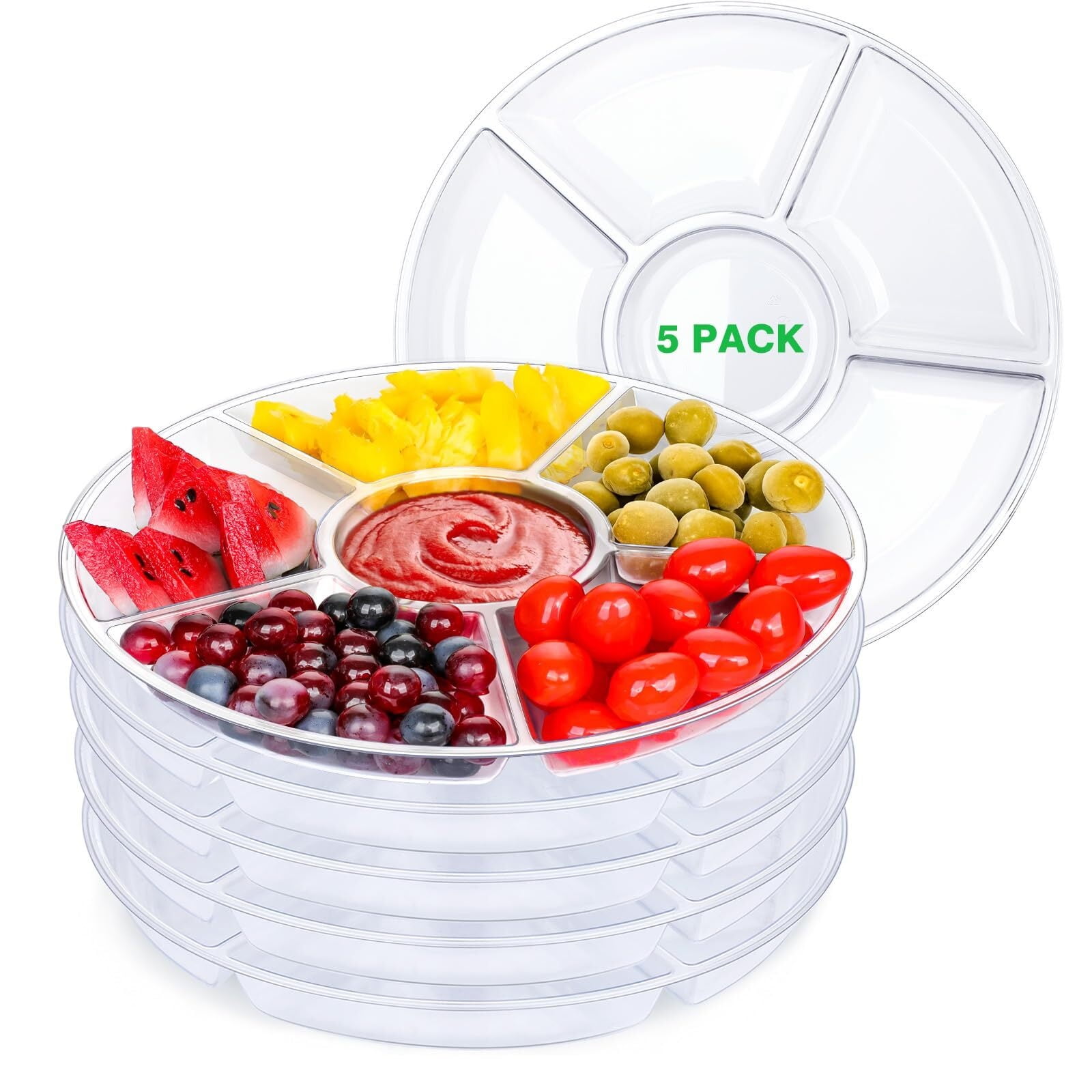 5 Pcs Serving Platters and Trays Clear 6 Sectional Round Veggie Tray ...