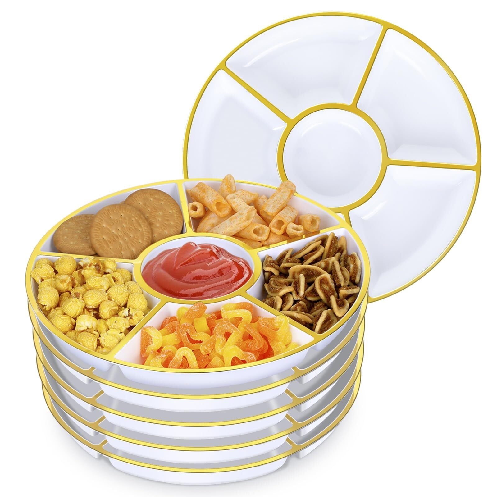 5 Pcs Serving Platters and Trays Clear 6 Sectional Round Veggie Tray ...