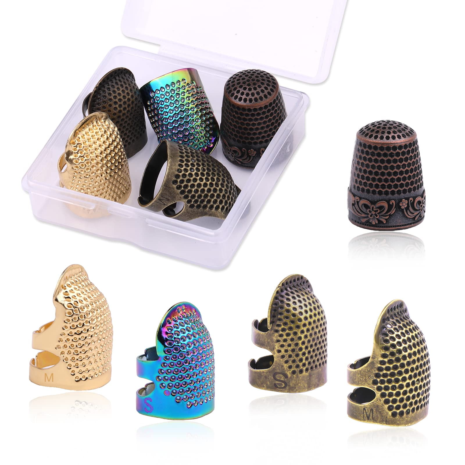 5 Pcs Sewing Thimbles, Adjustable Metal Sewing Thimble Rings, Sewing Thimble Finger Protector ...