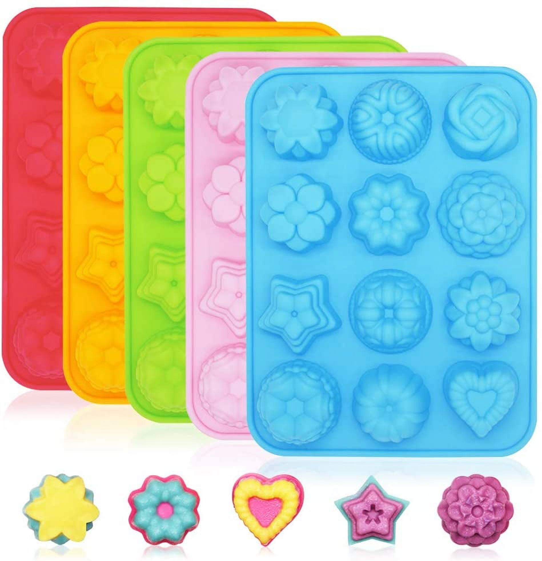 5 Pcs Silicone 3D Flower Shape Chocolate Candy Molds Set, 12 Cavity Non ...
