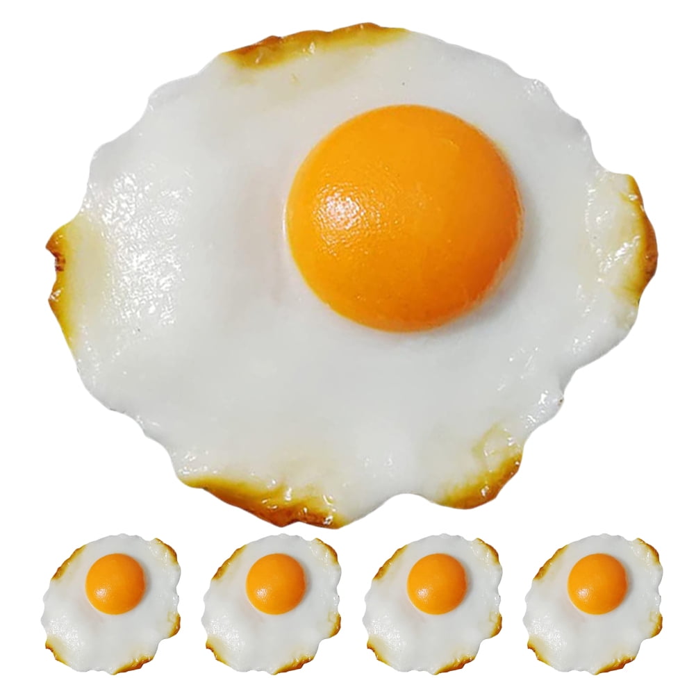 5 Realistic Fake Fried Egg Models for Decor Made from PVC Multi Colored ...