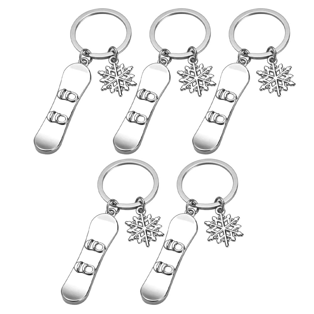 5 Pcs Ski Snowboard Keychain Sled Pendant Man 5.50X1.30X0.50CM Silver ...