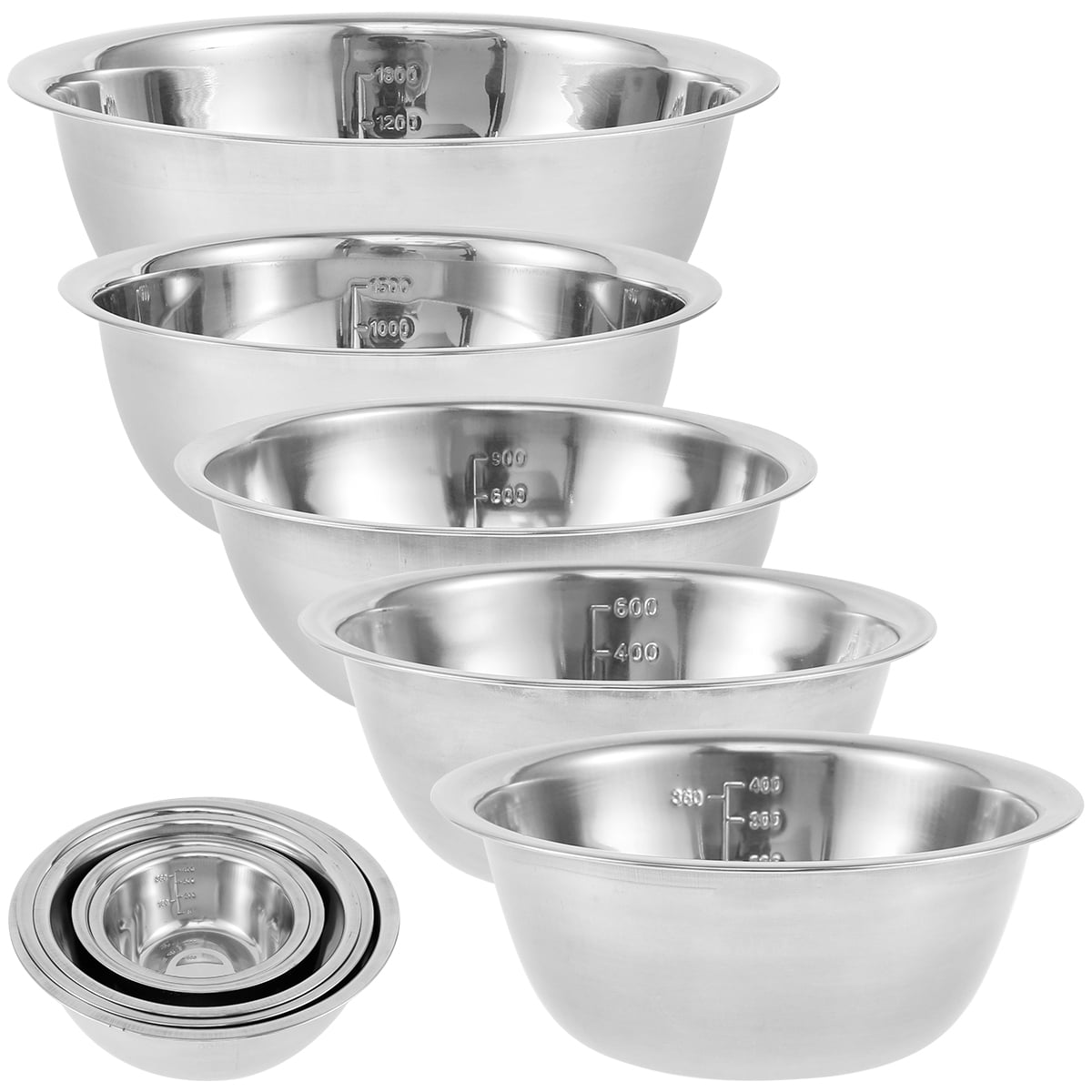 5 Pcs Stainless Steel Mixing Bowl Set Multipurpose Soup Basin 5 Sizes ...