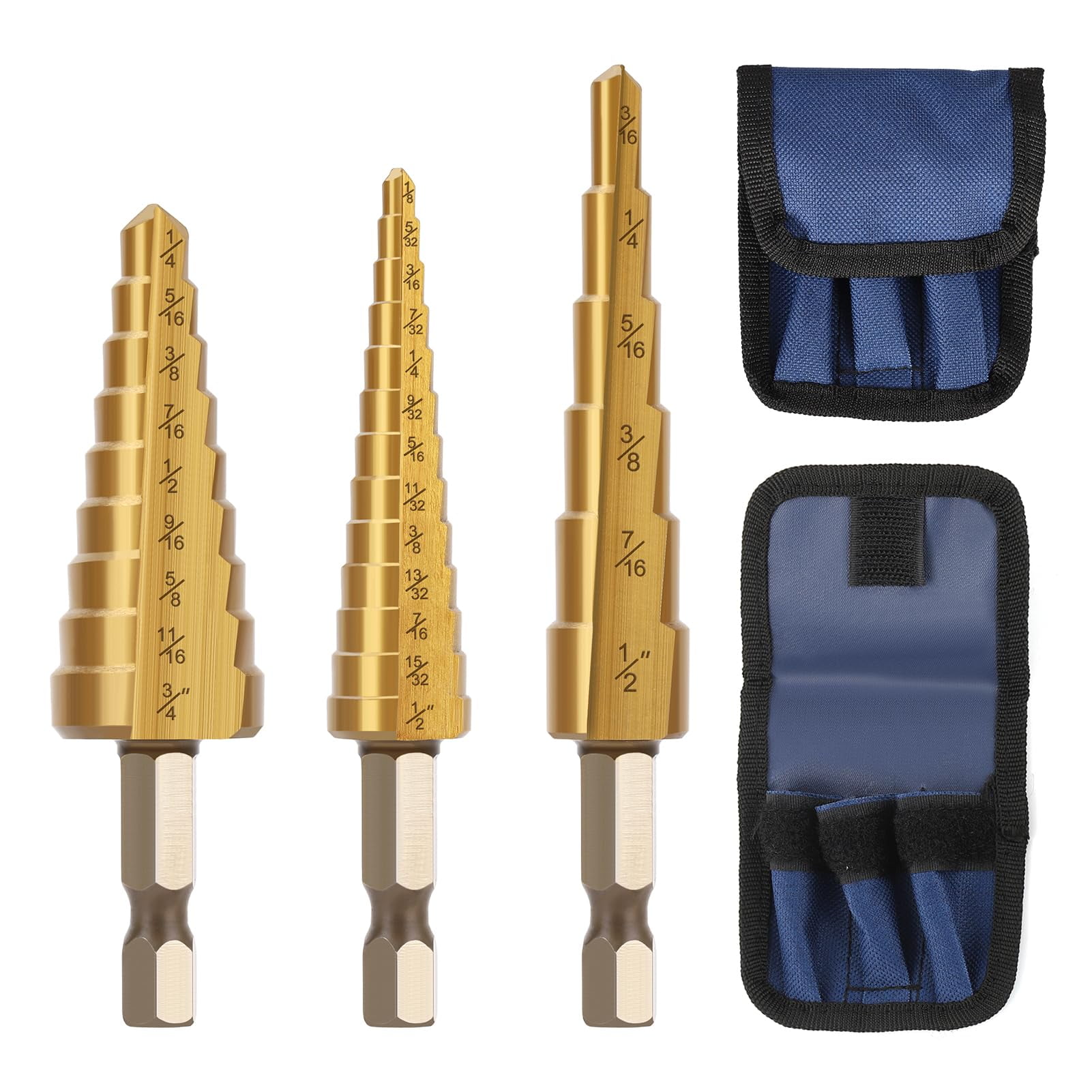 5 Pcs Step Drill Bit & 5 Pcs Countersink Drill Bit Set, Titanium High ...