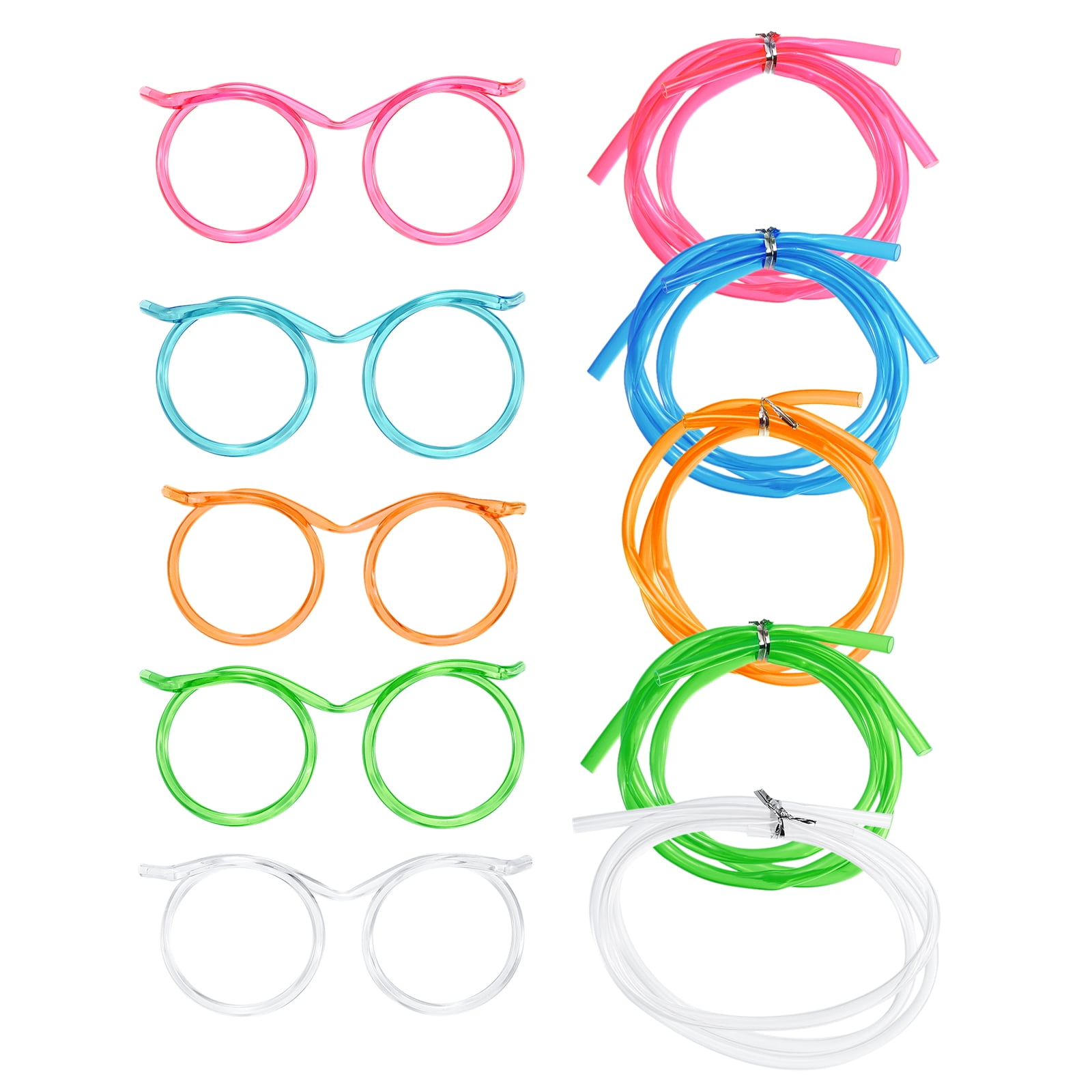 5 Pcs Straw Glasses Plastic Straw Eye Glasses Round Novelty Drinking Eyeglasses Straws