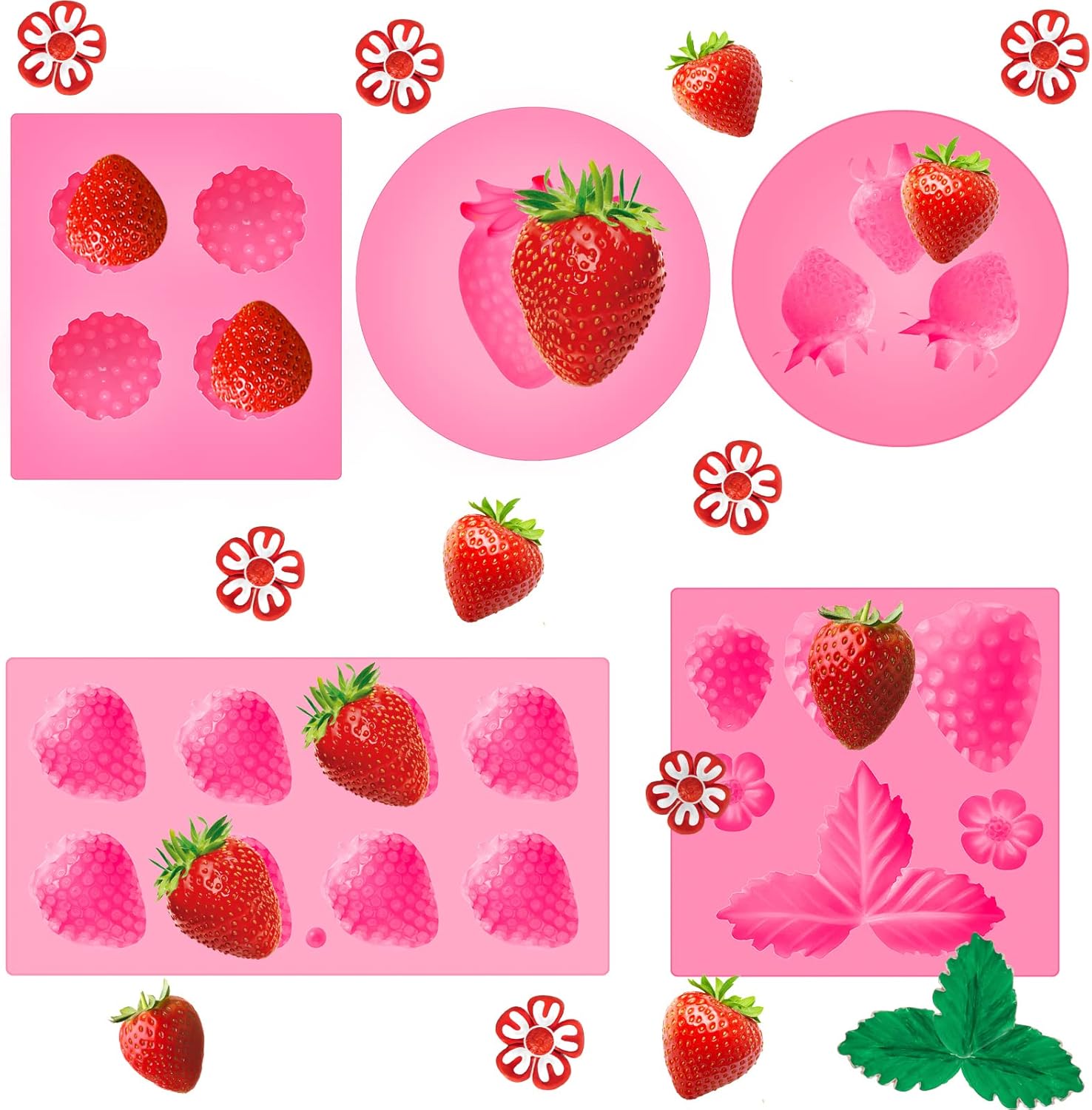 5 Pcs Strawberry Baking Mold Silicone Handmade Candy Jelly Bakeware 3D ...