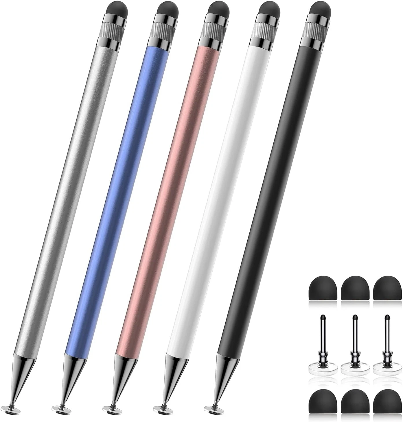 5(Pcs) Stylus Kit For All Touch Screens (Black/White/Blue/Rose Gold ...