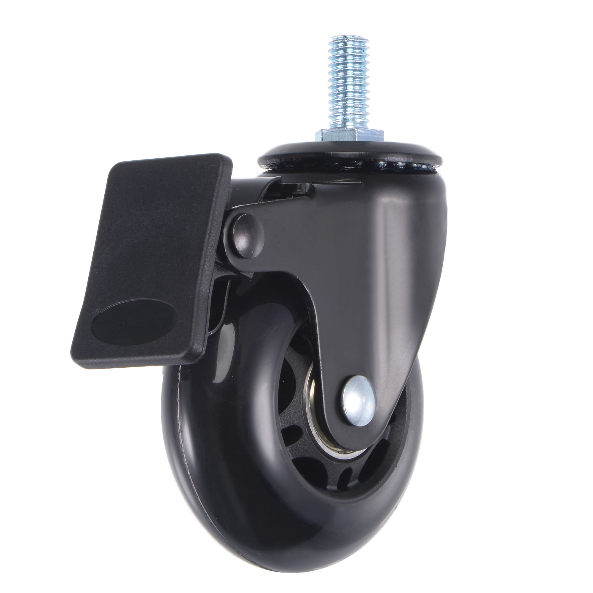 5 Pcs Swivel Caster PU 2.5" with Brake M10 Threaded Stem 110Lbs Load ...