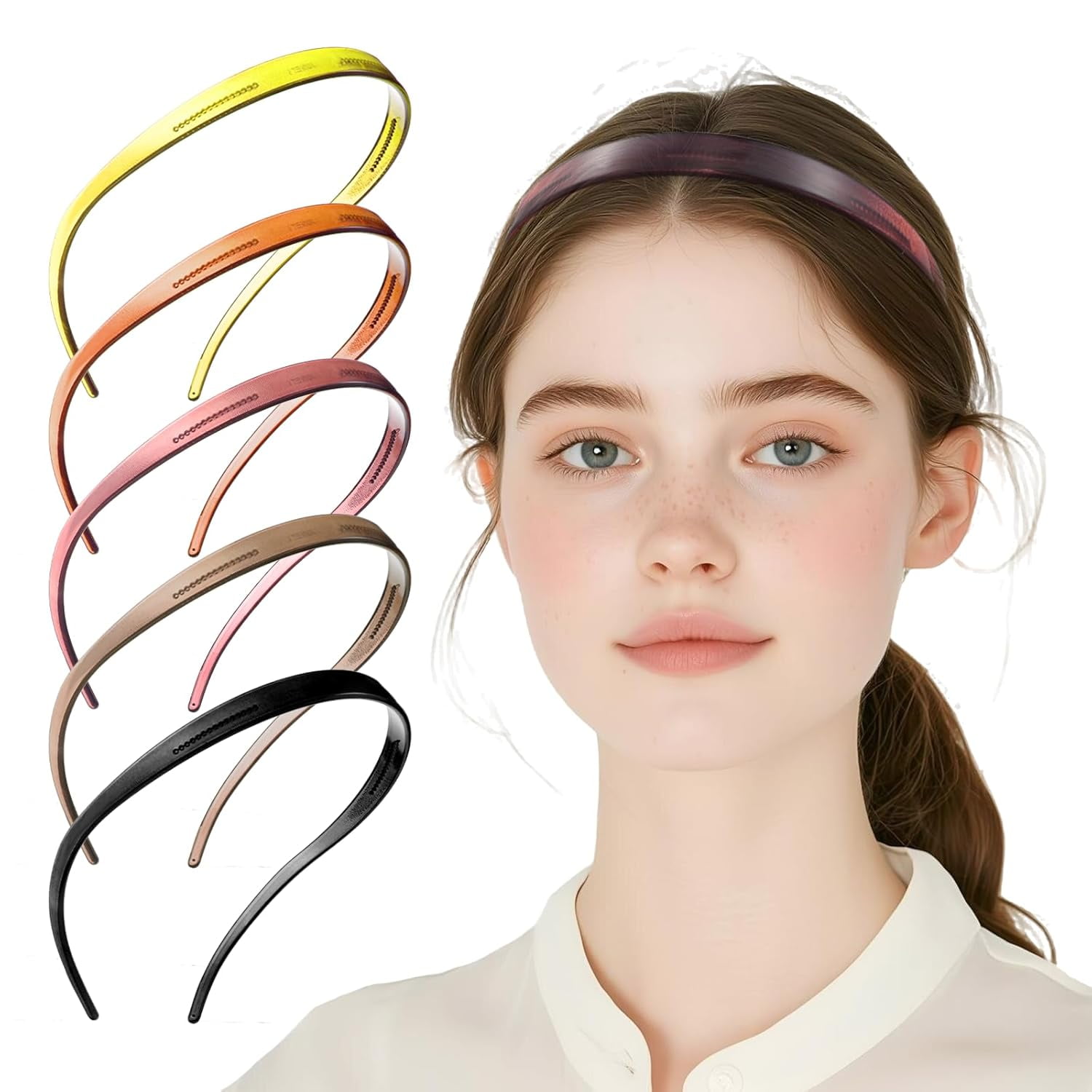 5 Pcs Thin Headbands for Women,Narrow Headband with Teeth,Plastic ...