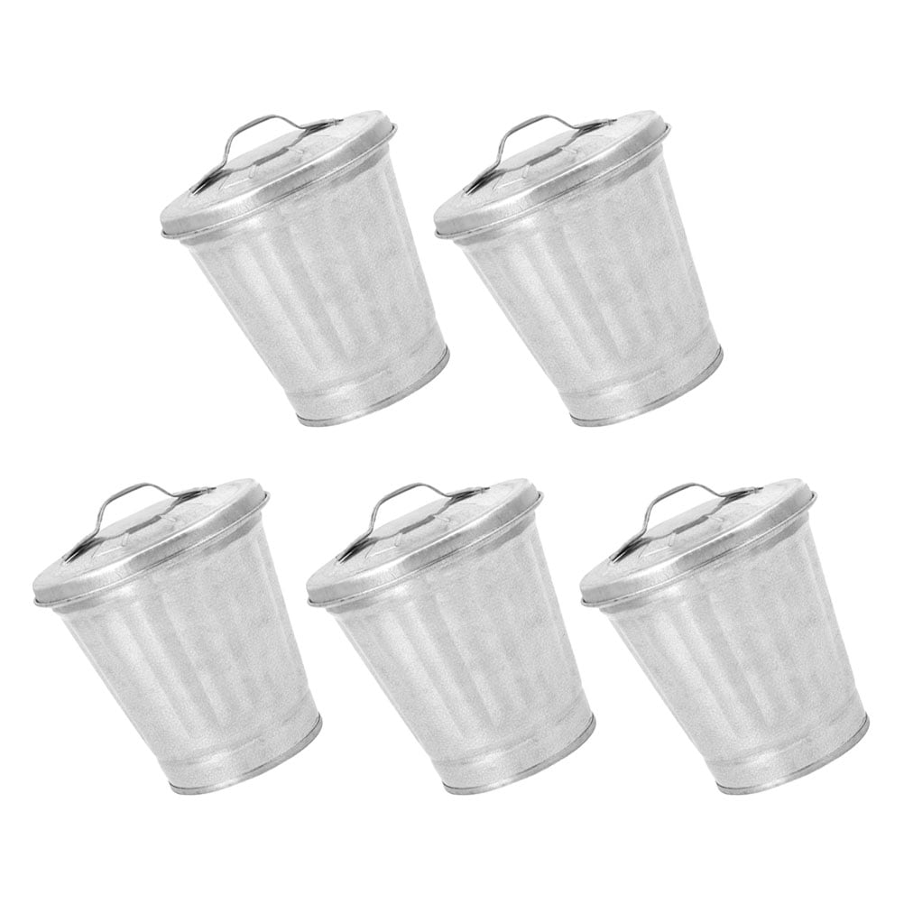 5 Pcs Tin Trash Can Flowerpot Firm Structure Trash Can Office 11X9CM ...