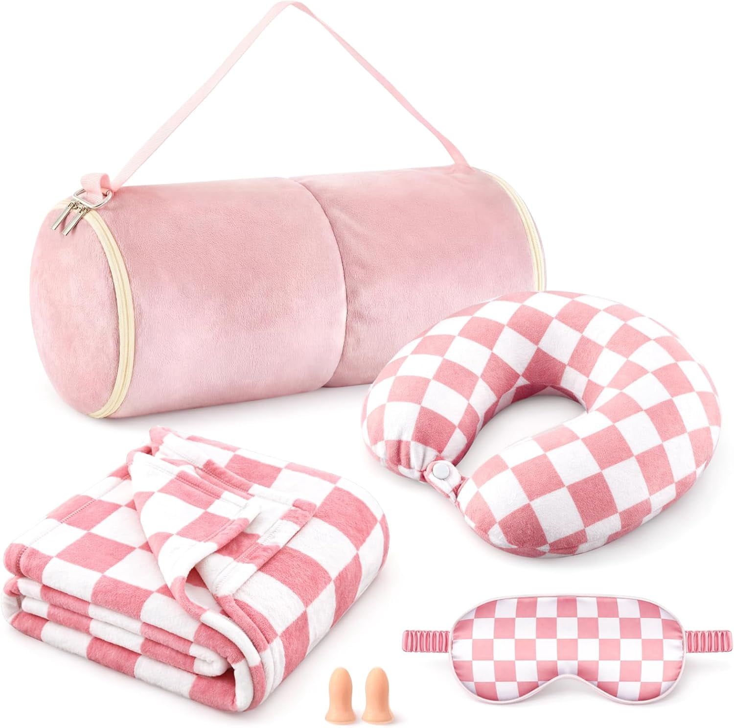 5 Pcs Travel Pillow and Blanket Set, 5 in 1 Travel Airplane Compact ...