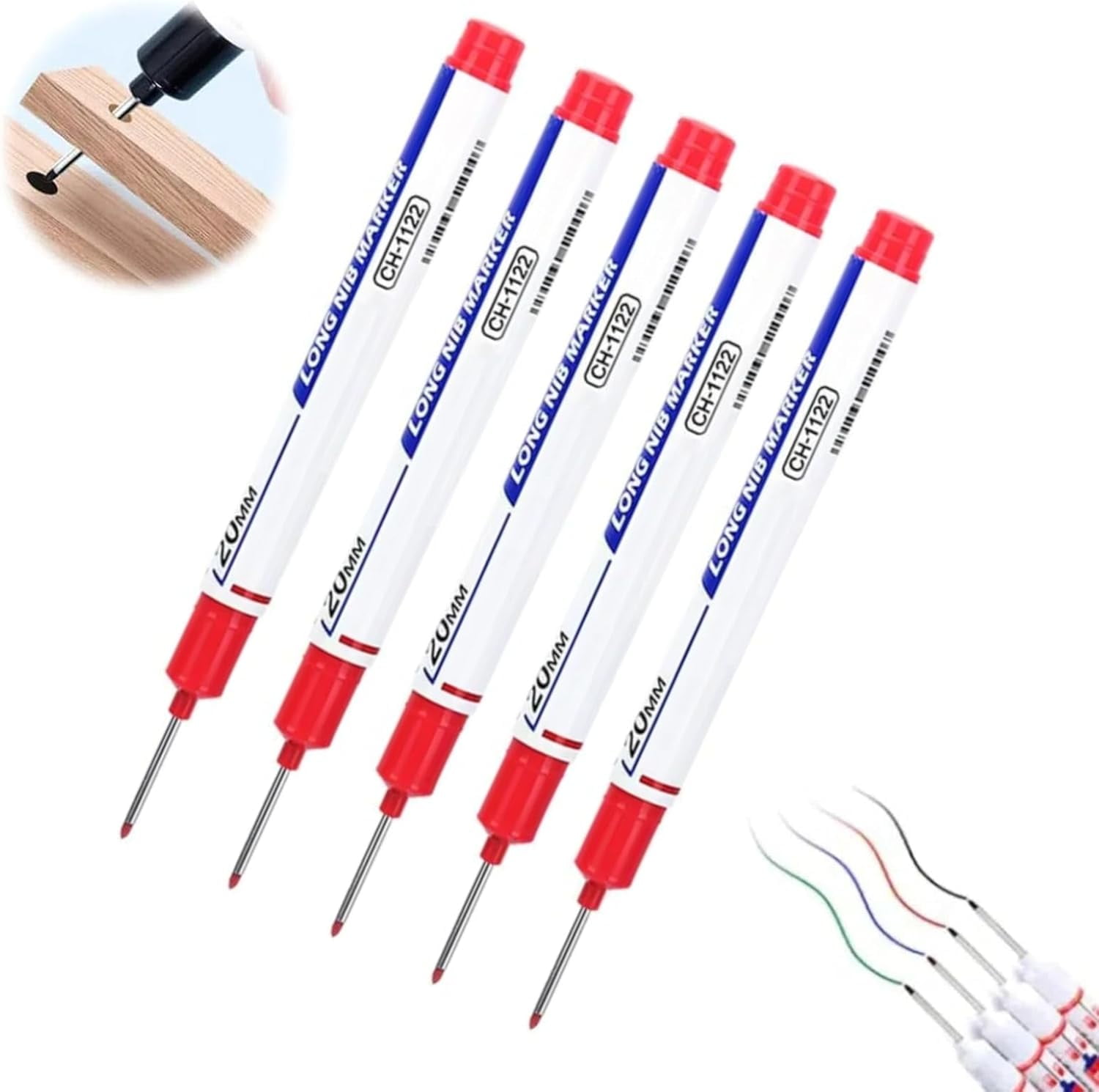 5 Pcs Upgrade Long Head Deep Hole Marker Pens - 20mm Deep Reach Markers ...