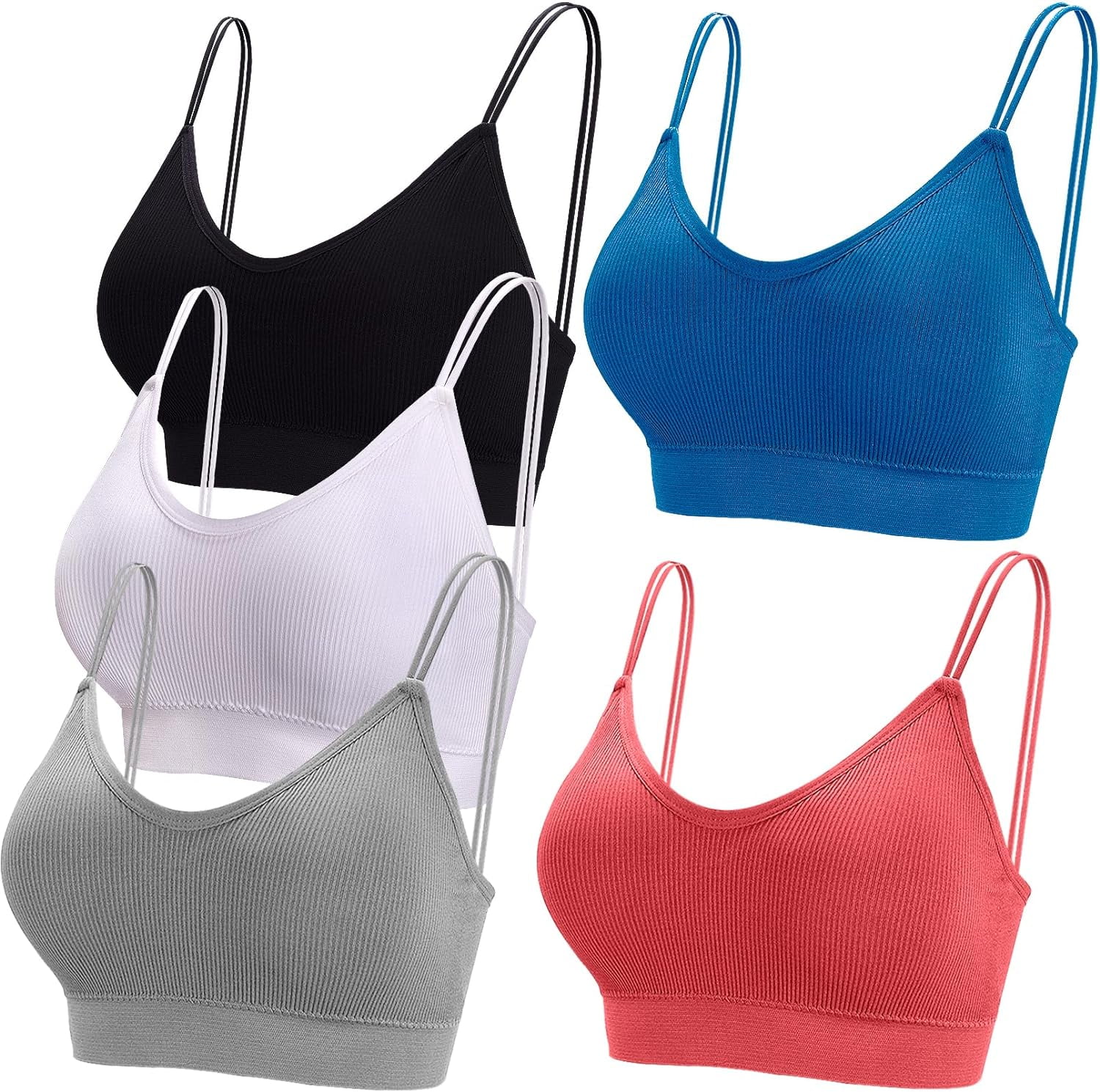 5 Pcs V Neck Tube Top Bra Padded Camisole Bra for Women Seamless ...