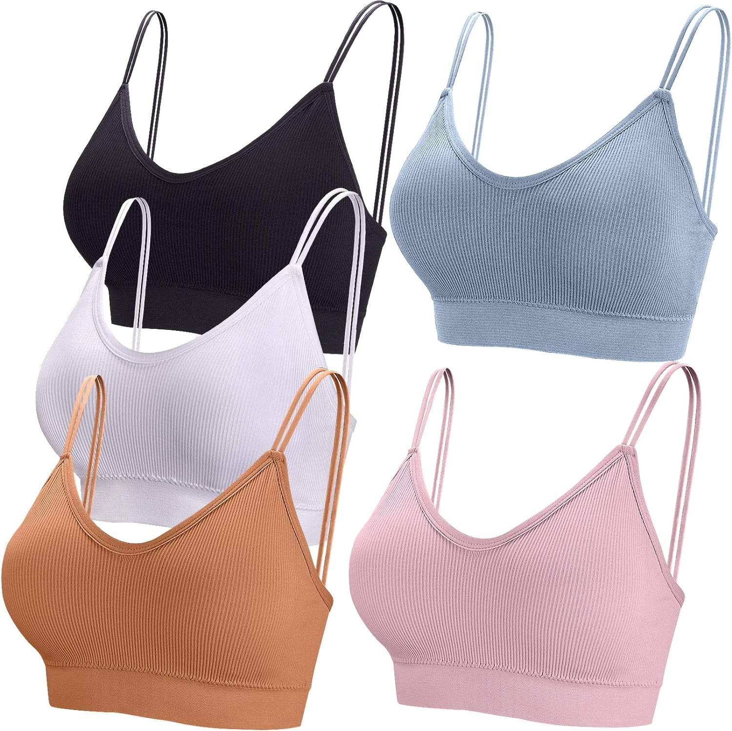 5 Pcs V Neck Tube Top Bra Padded Camisole Bra for Women Seamless ...
