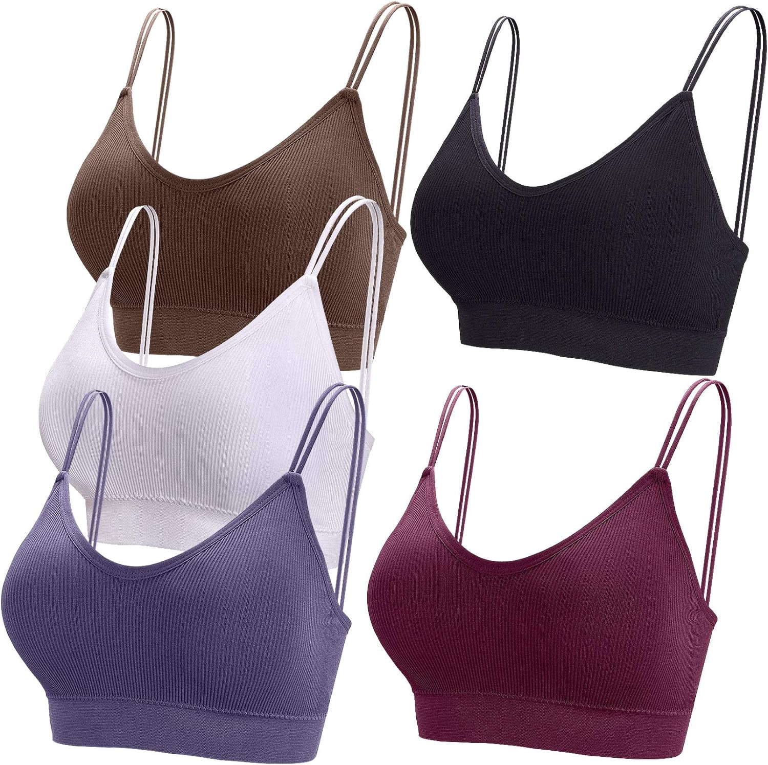 5 Pcs V Neck Tube Top Bra Padded Camisole Bra for Women Seamless ...