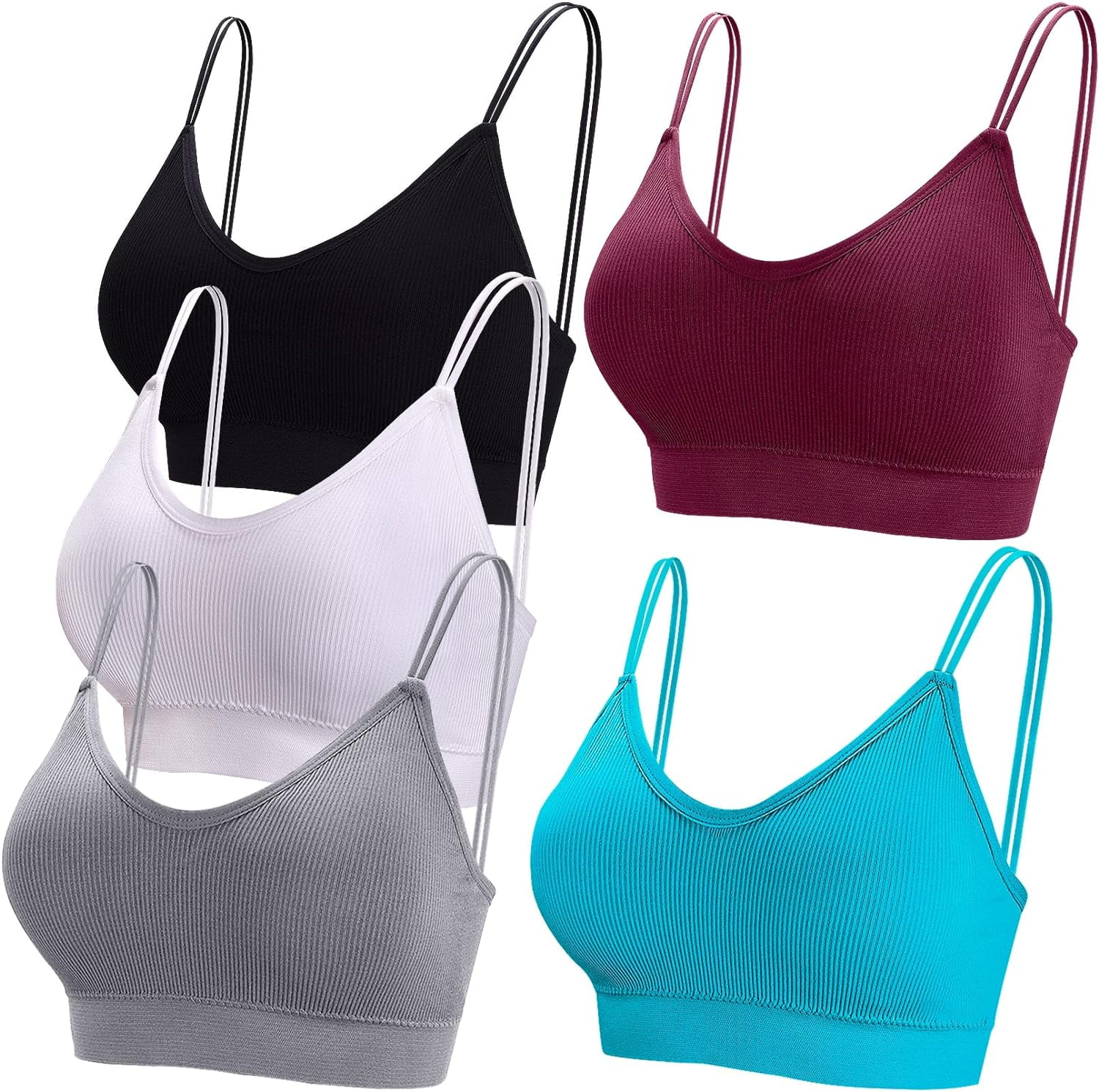5 Pcs V Neck Tube Top Bra Padded Camisole Bra for Women Seamless ...