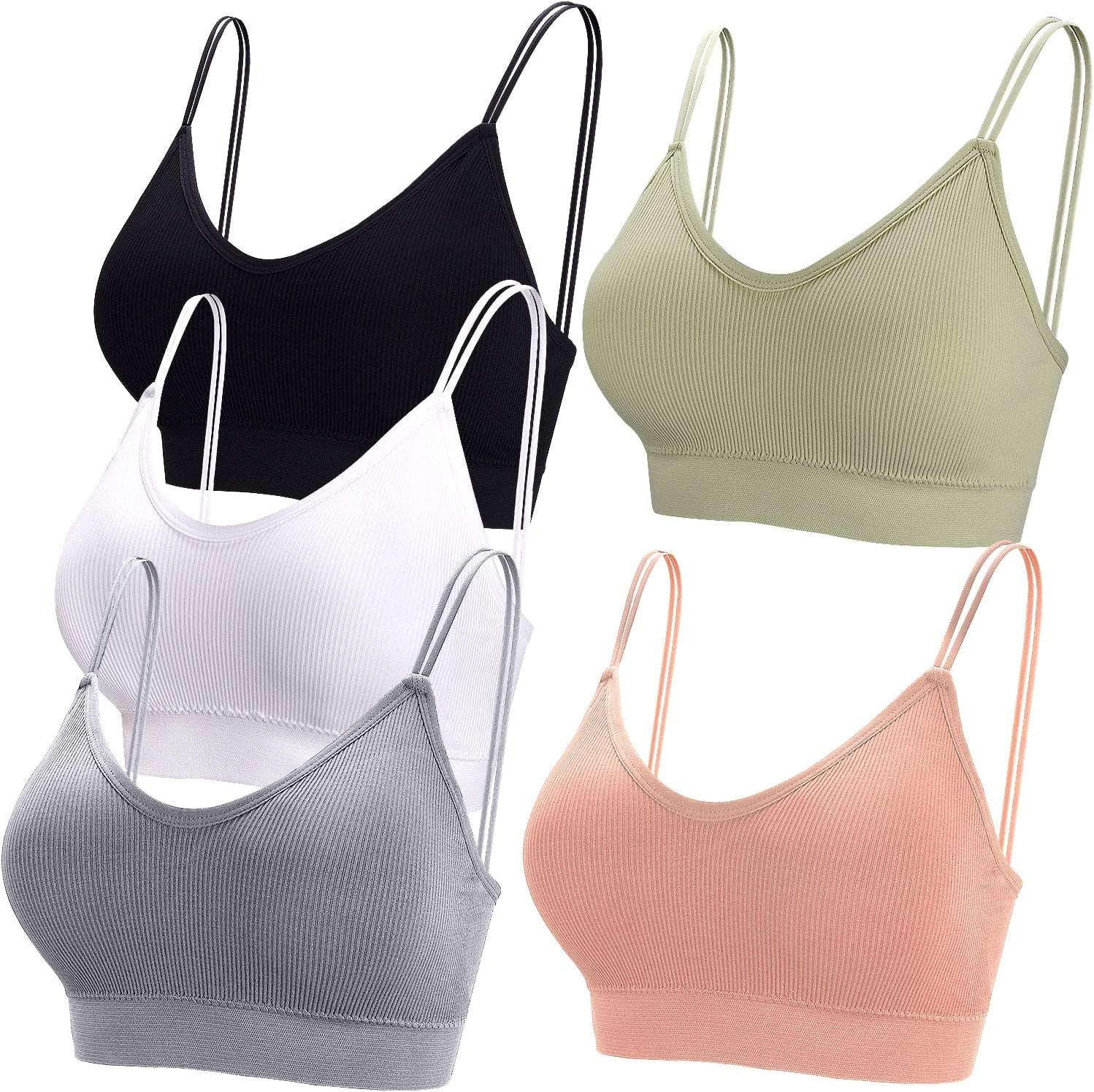 5 Pcs V Neck Tube Top Bra Padded Camisole Bra for Women Seamless ...