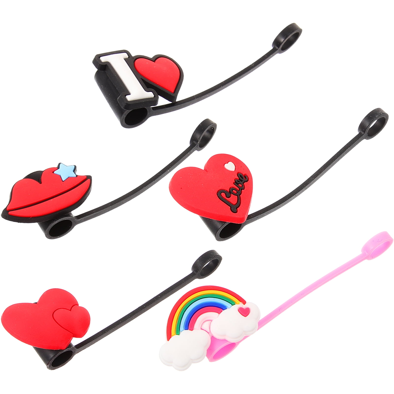 5 Pcs Valentine's Day Straw Cover Toppers Reusable Caps Straws Hat ...