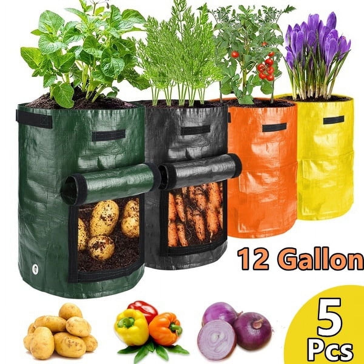 5 Pcs Vegetable Plant Grow Bag Potato Grow Planter PE Cloth Planter ...