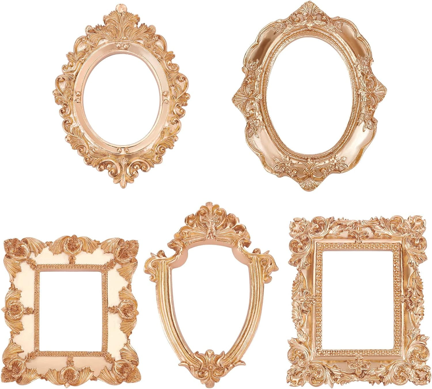 5 Pcs Vintage Resin Frame Resin Gold Flower Oval Rectangle Frame ...
