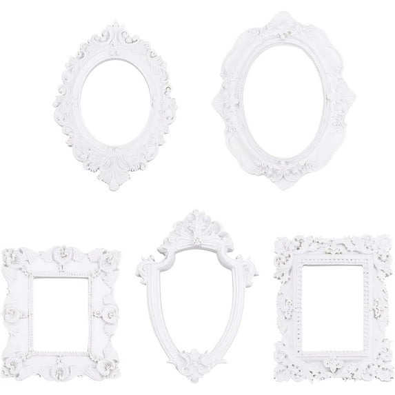 5 Pcs Vintage Resin Picture Frame (5 Different Style Sizes) Retro White ...