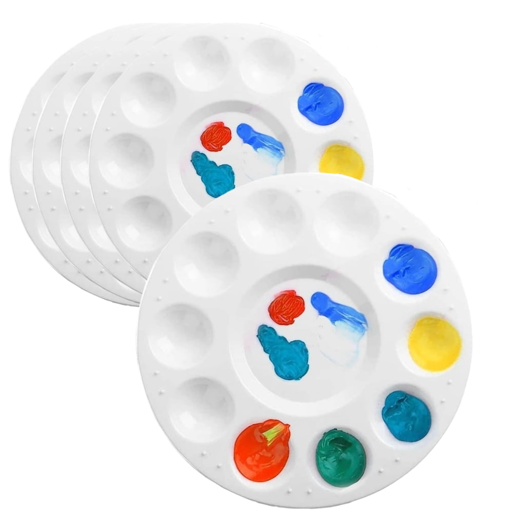 5 Pcs White Plastic Drawing Plates Circular Paint Pallets with 10 Wells ...