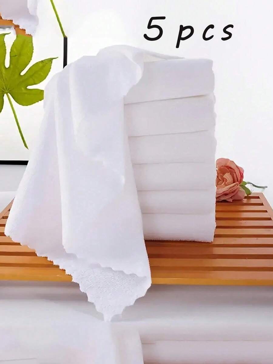 5 Pcs White Washcloths, Soft Absorbent Face Towel For Bathroom, Hotel ...