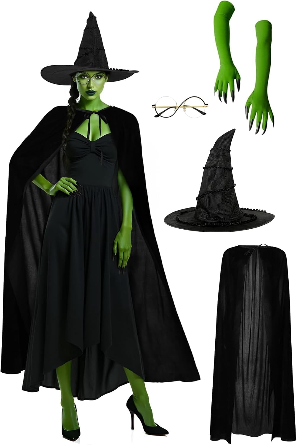 5 Pcs Witch Costume Women Green Witch Movie Cosplay Halloween Witches ...