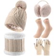 5 Pcs Winter Hat Scarf Gloves Set Fleece Warm Lined Knit Beanie Hat ...
