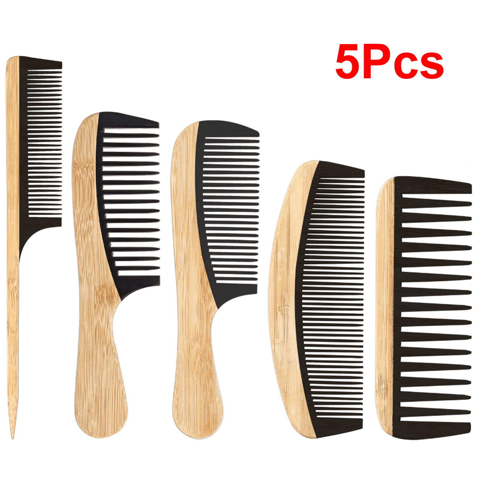 5 Pcs Wood Anti-Static Comb Set for Women and Men - Wide Tooth, Rat ...
