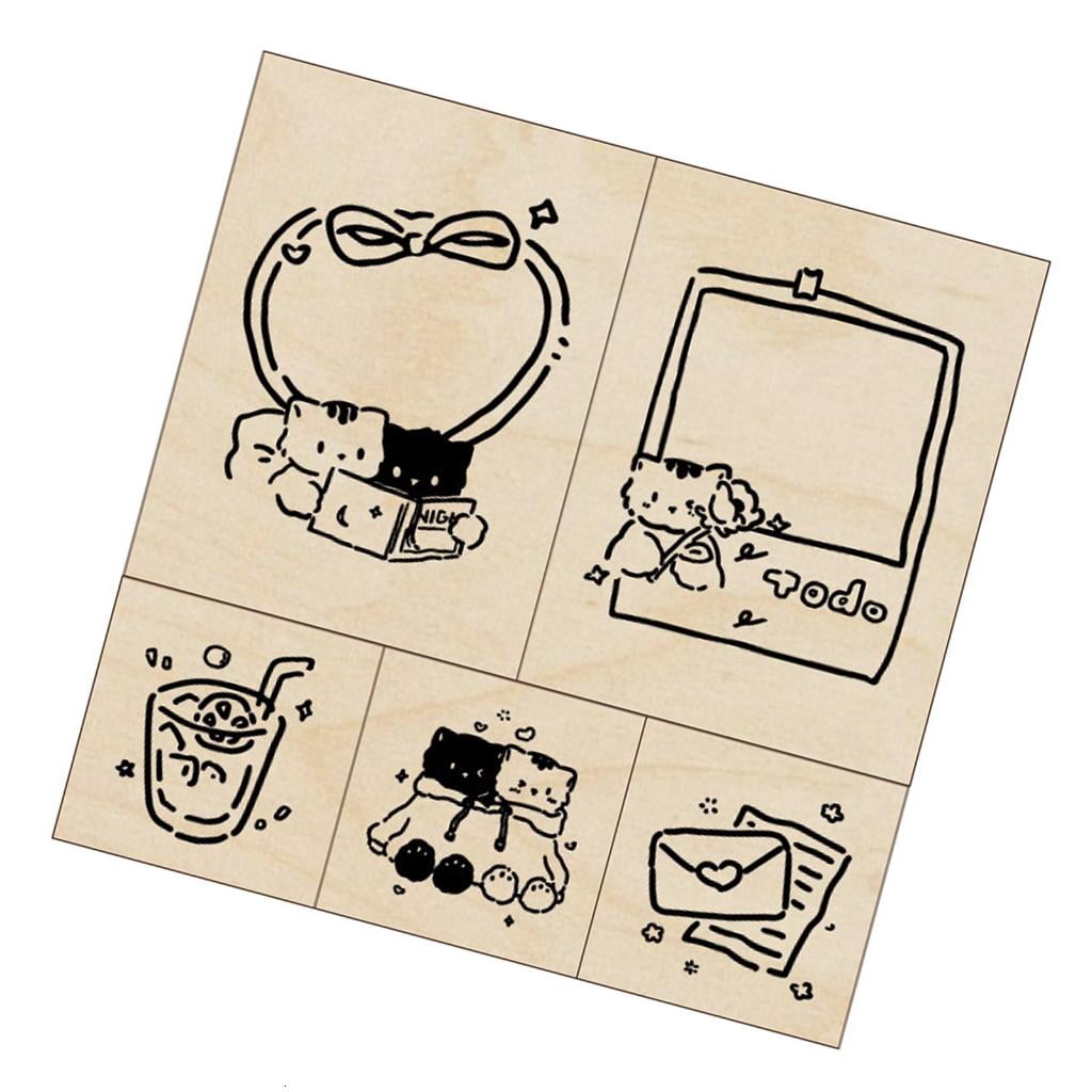 5 Pcs Wood Rubber Stamp Lovely Cats Stamp Decorative Stamp for Card ...