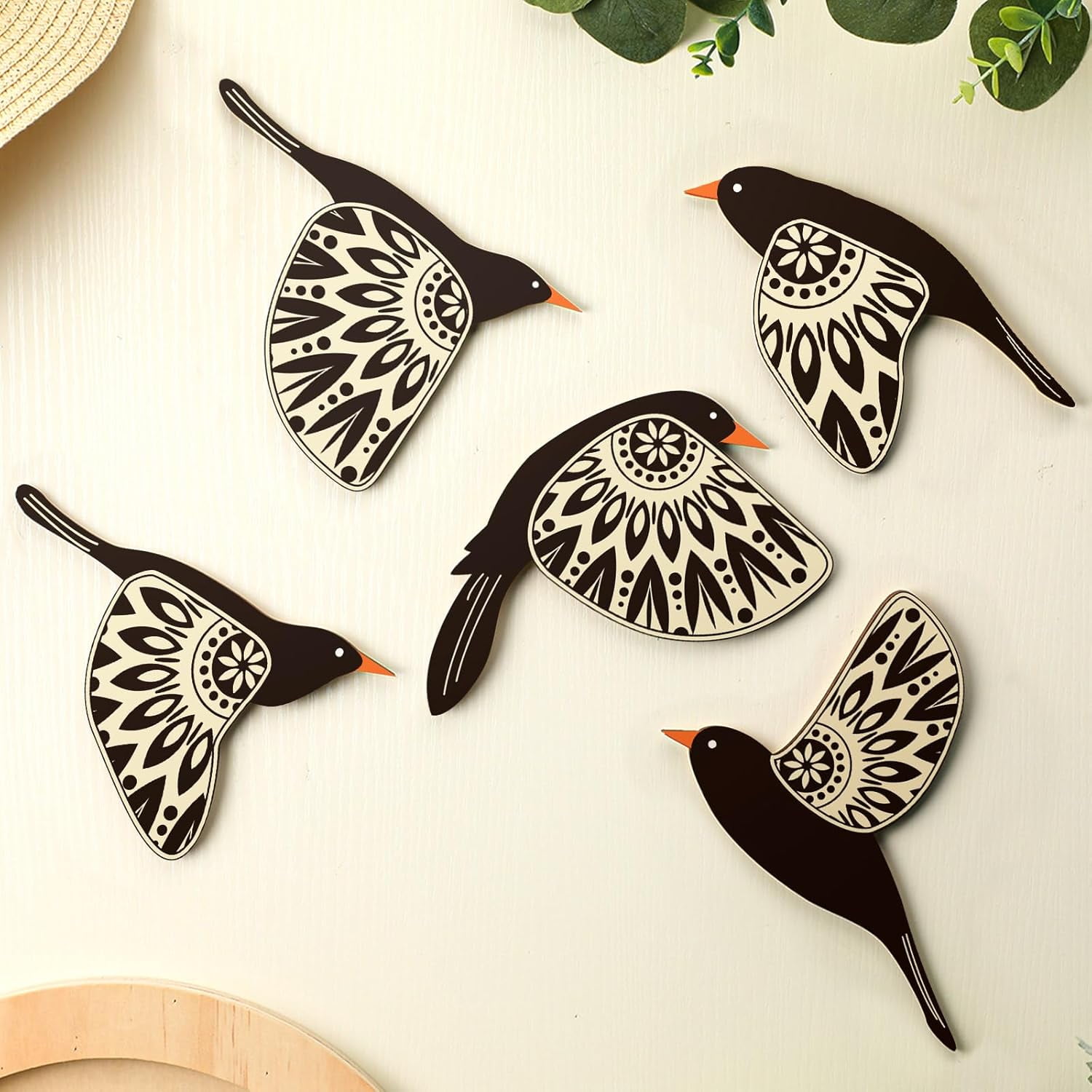 5 Pcs Wooden Bird Wall Art Wood Flying Birds Wall Decor Rustic Folk Art ...