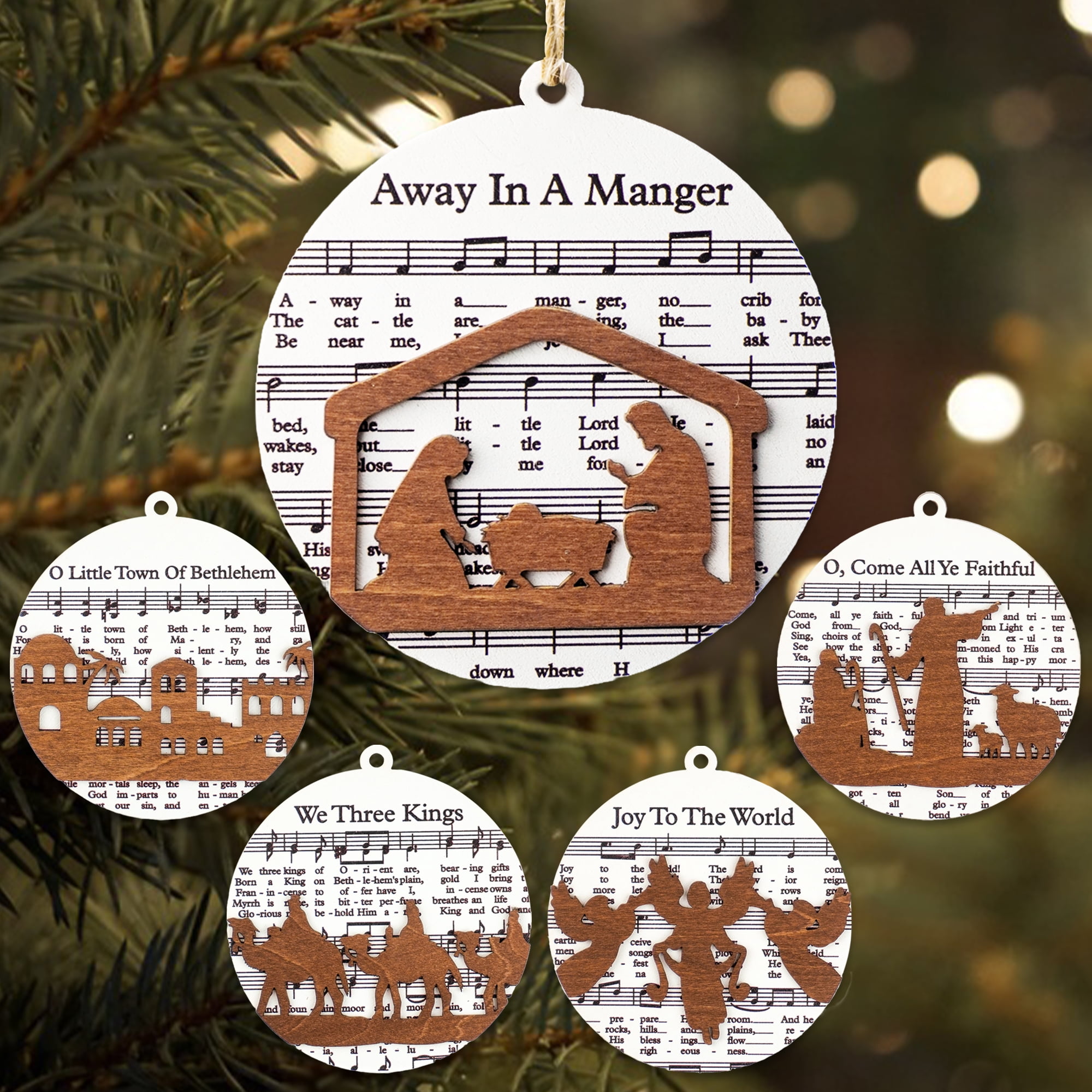 5 Pcs Wooden Music Sheet Nativity Ornaments Set, Christian Gifts for ...