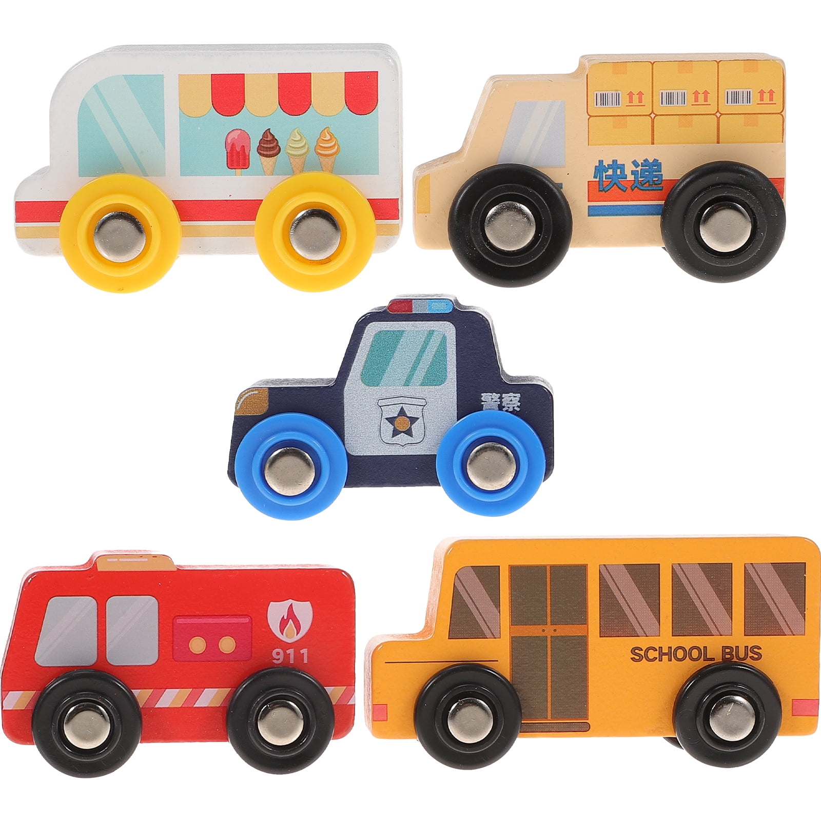 5Pcs Mini Wooden Car Models Kids Cognitive Toys Portable Vehicle Toys ...