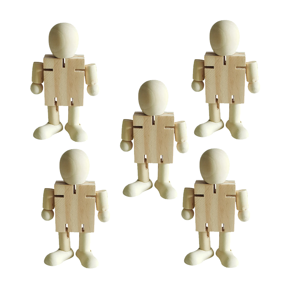 5 Pcs Wooden Playset White Embryo Robot Figure Unfinished Figurines ...