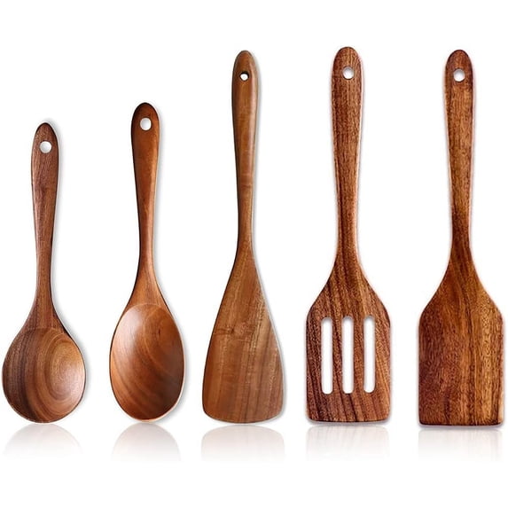 5 Pcs Wooden Spoons for Cooking Kitchen Utensils Set Non Stick Spoon ...