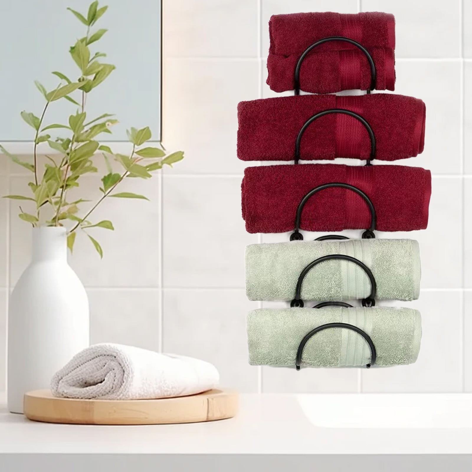 5 Pcs Wrought Iron Towel Rack, Wall Mounted Shelf, 5 Layer Organizer ...