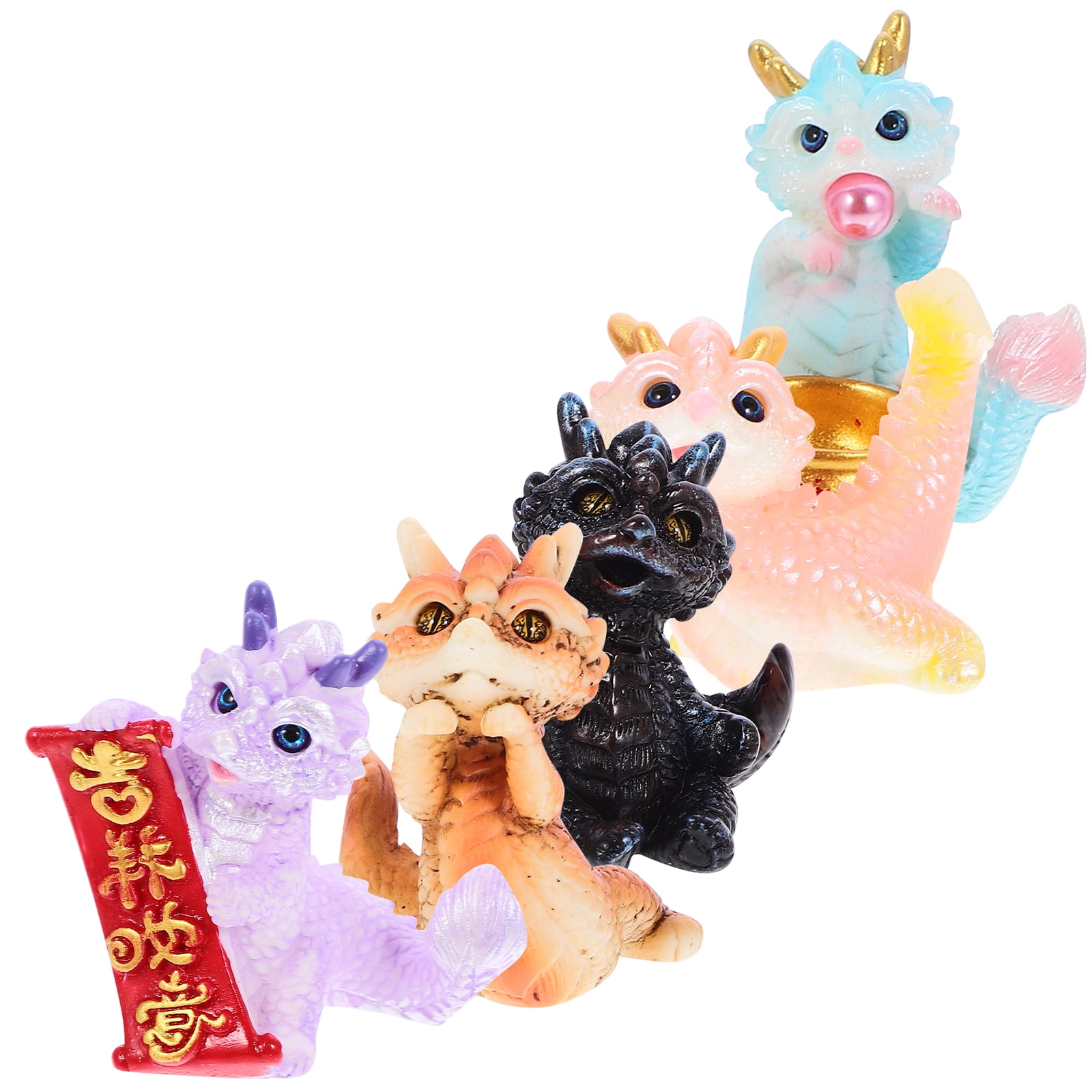 5 Pcs Year of The Little Dragon Ornaments Mini Dragon Figurines Dragon ...