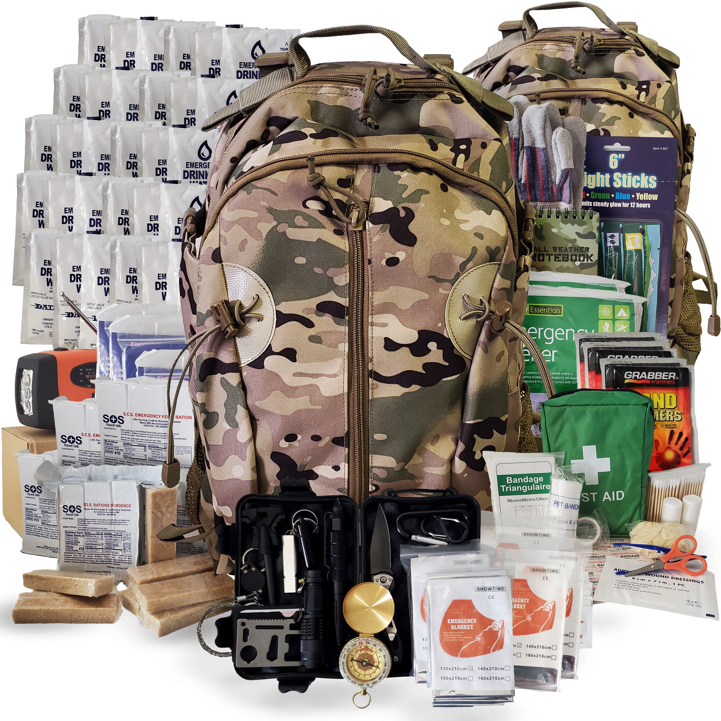 Sirius Survival 5-Person 72-Hour Emergency Kit with Food, Water, Gear & Essentials in Camo ...