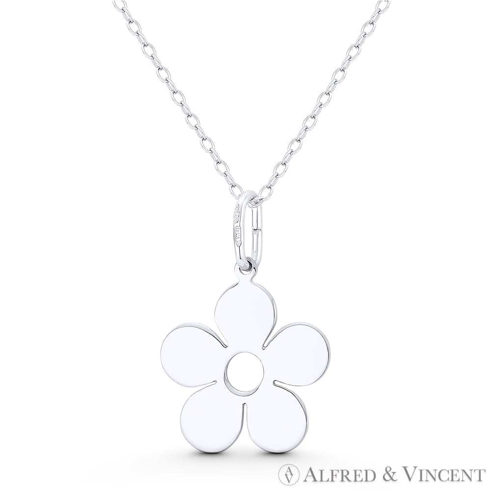 5-Petal Daisy Flower Charm 26x17mm (1x0.7in) Pendant & Chain Necklace ...