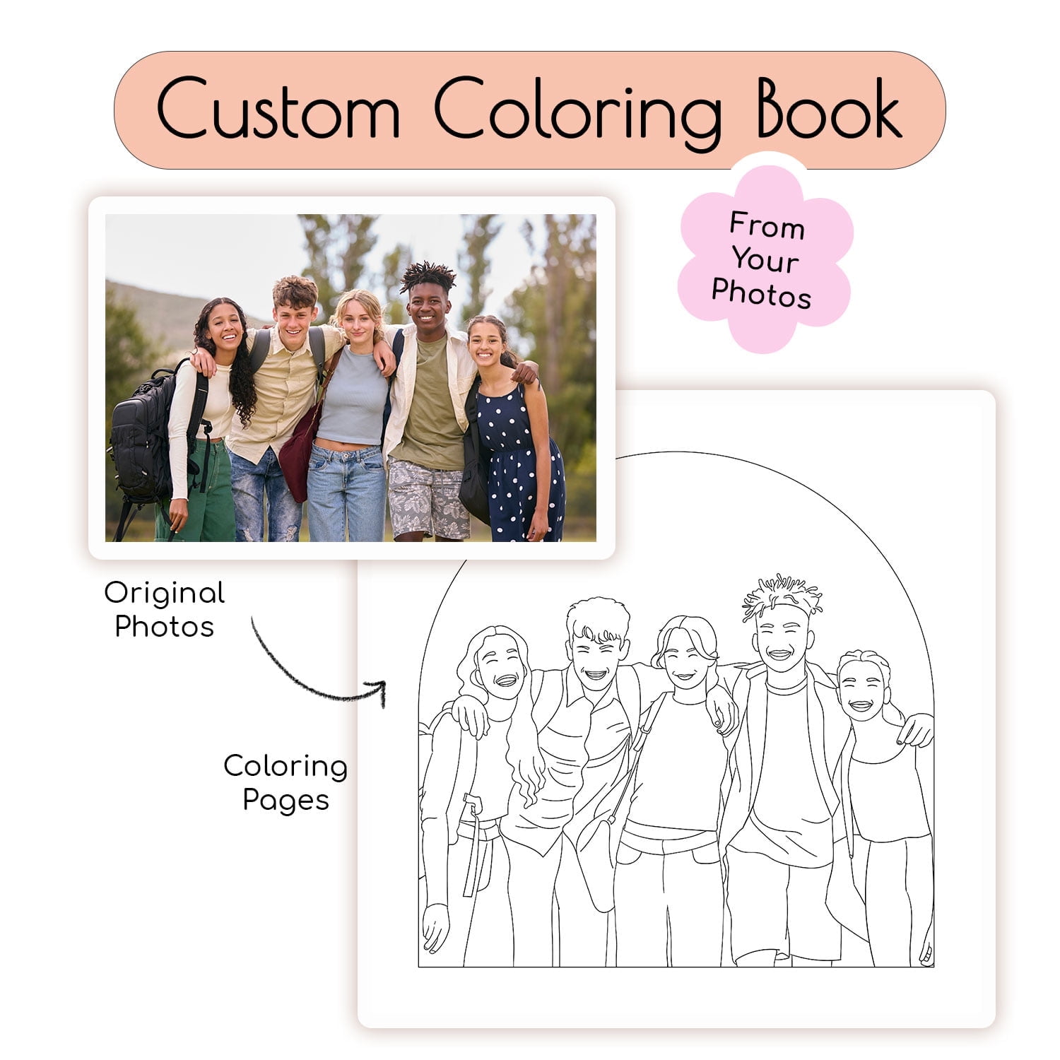 5 Photos - Customized Coloring Book Pages Digital File, Printable ...