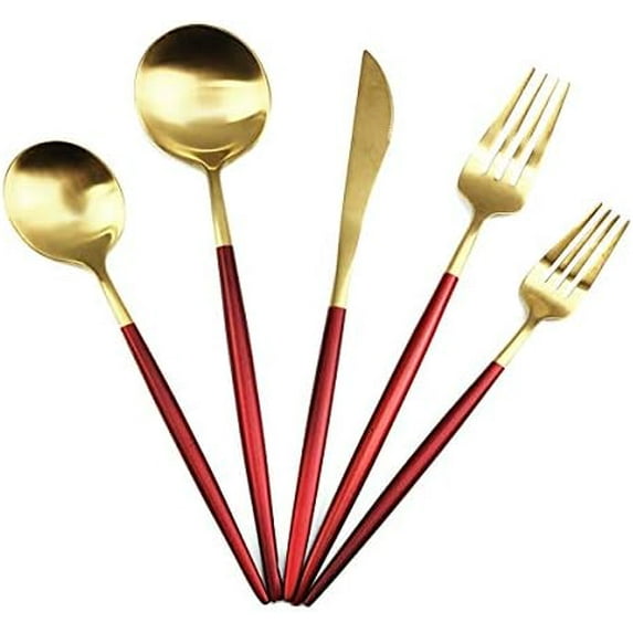 5-Piece 18/10 Stainless Steel Matte Gold Silverware Set, Kitchen ...