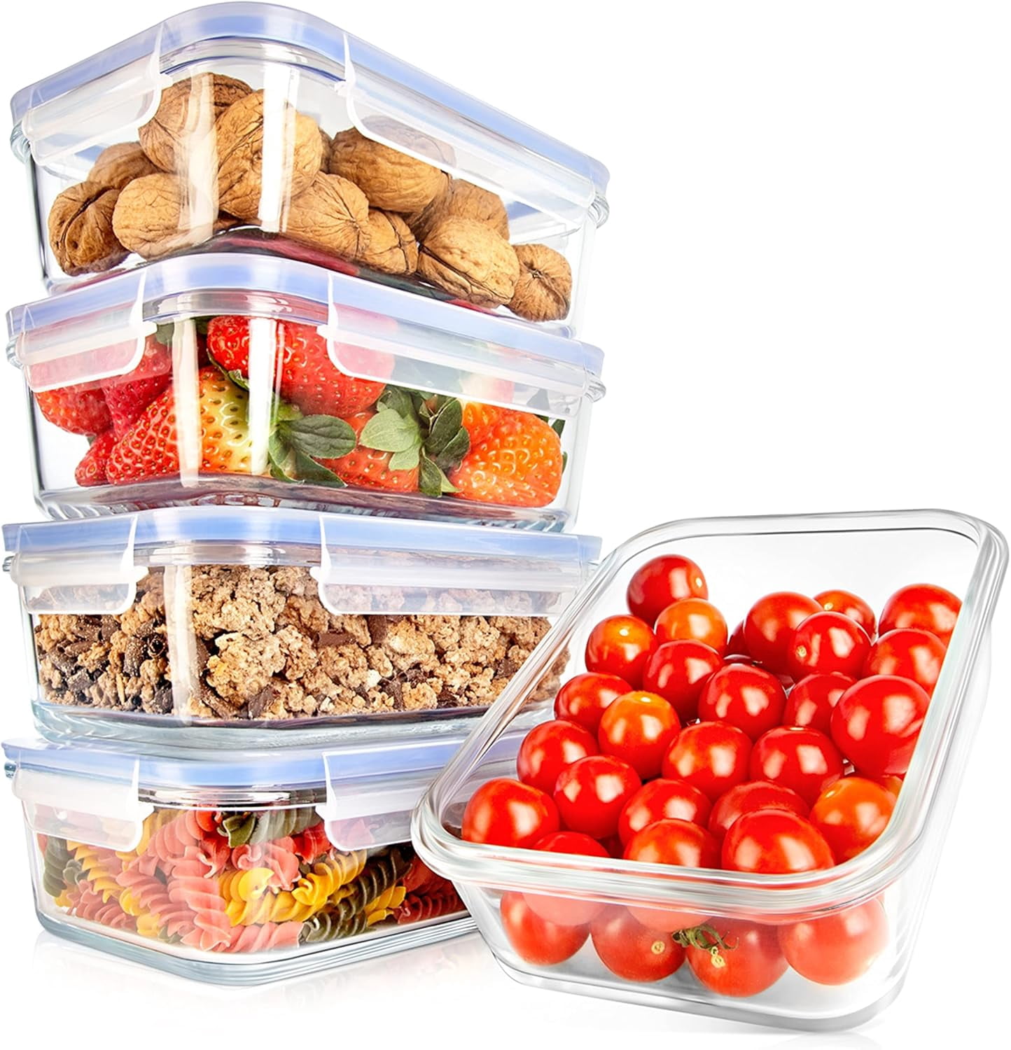 5-Piece 30 Oz Reusable Glass Meal Prep Containers - Stackable Kitchen ...